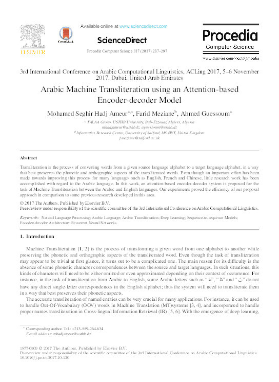 Arabic Machine Transliteration Using An Attention Based Encoder Decoder Model